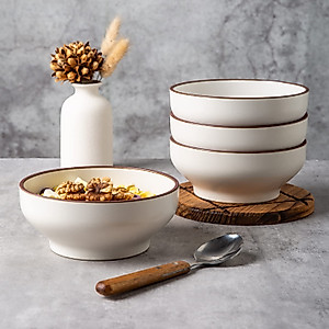 LERATIO Ceramic Bowls Set of 6,26 Ounce Bowls for Kitchen, Cereal, Salad, Pasta, Soup, Dessert etc, Oven & Dishwasher & Microwave Safe,Scratch Resistant,Matte White with Rim