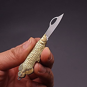 Epichao Fish Shape Golden Stainless Steel Mini Knife Pocket Folding Knife Tiny Thumb Multitool Small Keychain Knife