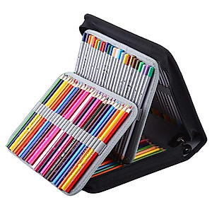 Yosoo 150 Slots PU Leather Fabric Pencil Case Large Capacity Zippered Pen Bag Pouch With Handle S Multi-Layer Art Pencils Storage Organizer Stationary Case, Gold