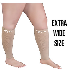 Zeta Wear Plus Size Leg Sleeve Support Socks - The Wide Calf Compression Sleeve Women Love for Its Amazing Fit, Cotton-Rich Comfort, Graduated Compression & Soothing Relief, 1 Pair, Size 4XL, Nude