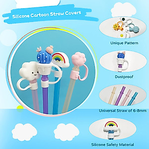 SYOUACEND 10pcs Straw Tips Cover, Silicone Cartoon Straw Toppers for 6mm (1/4 Inch) Small Size Straw Dust-Proof Straw Cover Plugs for Drinking Straws Portable Straw Caps Decoration