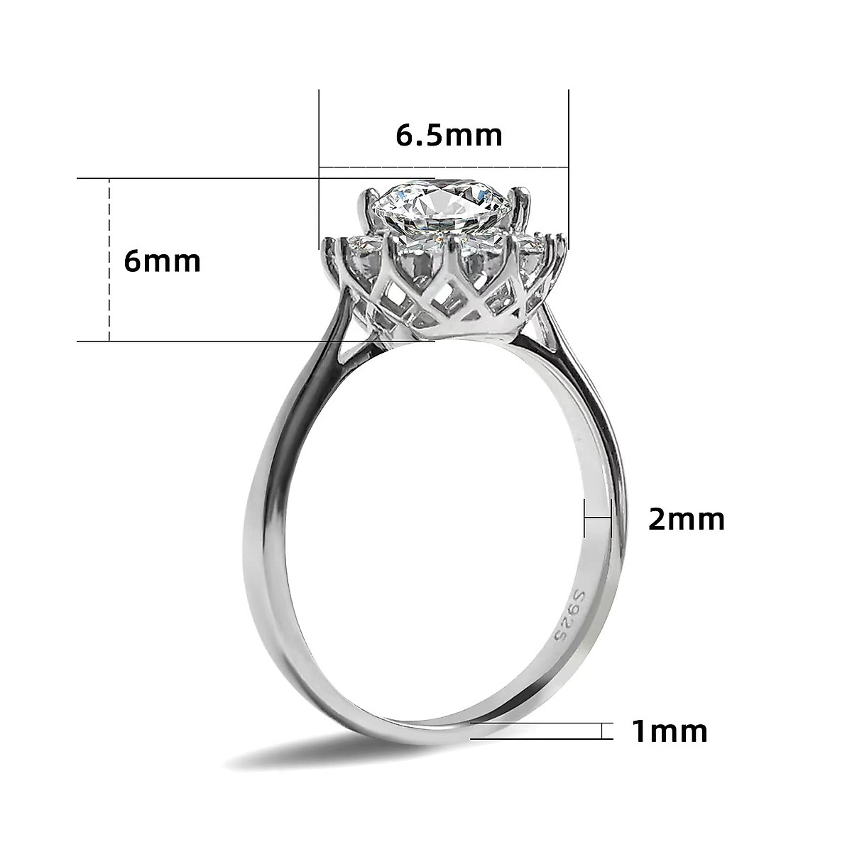 1ct Moissanite Sunflower Engagement Rings for Women, D Color VVS1 Clarity Round Cut Moissanite Ring in Sterling Silver plated with 18K White Gold Wedding Anniversary Birthday Promise Ring for her with Certificate of Authenticity
