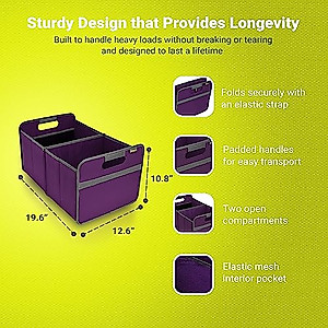 meori Large Trunk Organizer for Groceries Collapsible Midnight Magenta Storage Car SUV 2 Compartments