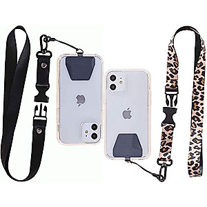 [2 Pack] Cellphone Lanyard Tether, Universal Detachable Neck Strap with Patch for Most Cell Phone Case & iPhone Case (Black+Leopard)