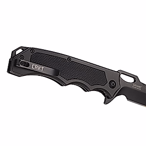 CRKT Septimo EDC Folding Pocket Knife: Everyday Carry, Black Serrated Edge Tanto, Veff Serrations Flipper and Thumb Slot Opening, Aluminum Handle with TPR Insert, Reversible Pocket Clip 7050