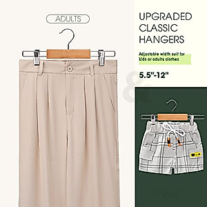 Ulimart Pants Hangers 20Pcs Skirt Hangers for Everyday Use,Wooden Pant Hangers for Adult for Kids,Pants Hangers with Clips Non-Slip,Anti-Rust Hook（Natural