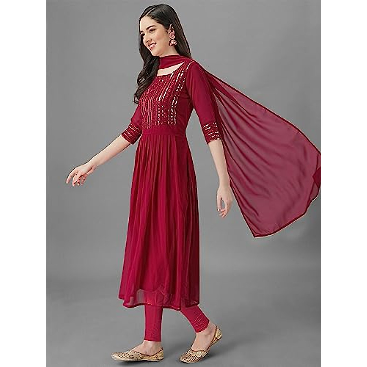 DREAMANGEL FASHION Womens Party Wear Georgette Printed straight Kurta With Dupttaa (as1, alpha, s, regular, regular, PINK)