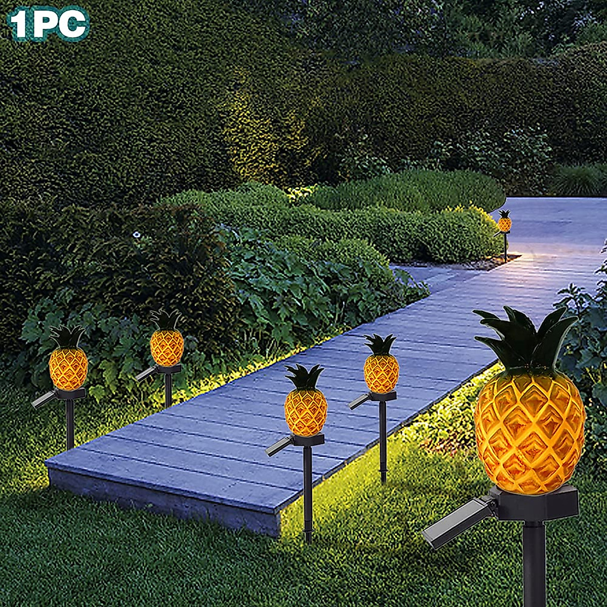 Yuhoo Solar Garden Stakes Lights, Outdoor Waterproof Pineapple Decorative Solar Landscape Stake Night Lights for Pathway Lawn Patio Yard Home Ornament(Yellow), free size