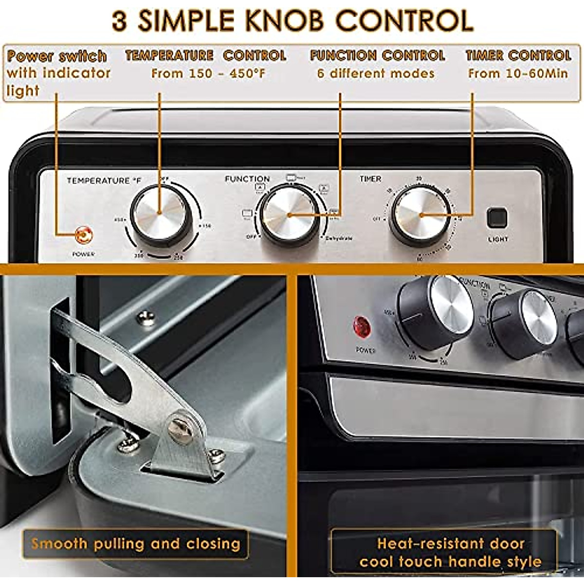 Toaster Oven 6-in-1 Convection - Air Fryer for Roast Bake Broil, 23 Quart Stainless Steel