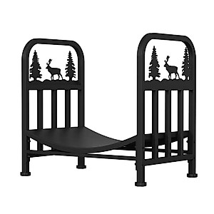 Mingyall Firewood Log Rack Indoor, Small Firewood Rack Indoor Decorative Fireplace Log Holder with Elk Pattern,Heavy Duty Log Storage for Fireplace, Fire Pit, Patio, 17.3" L x 11" W x 16.3" H