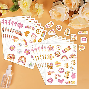 280Pcs Hippie Theme Temporary Tattoos Stickers 70's Theme Tattoos Stickers Hippie Face Body Stickers For Adults And Kids Cute Cartoon Printing Hippie Theme Assorted Groovy Party Supplies