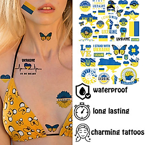 Ukraine Temporary Tattoos Ukraine Sticker Ukraine Flag Supplies - Fake Tattoos Stickers for Women Kids Boys Girls Rewards Gift, 8 Sheets Ukraine Tattoos Stickers Party Supplies Stickers