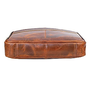 17 Inch Vintage Handmade Leather Travel Messenger Office Crossbody Bag Laptop Briefcase Computer College Satchel Bag (Tan Brown)