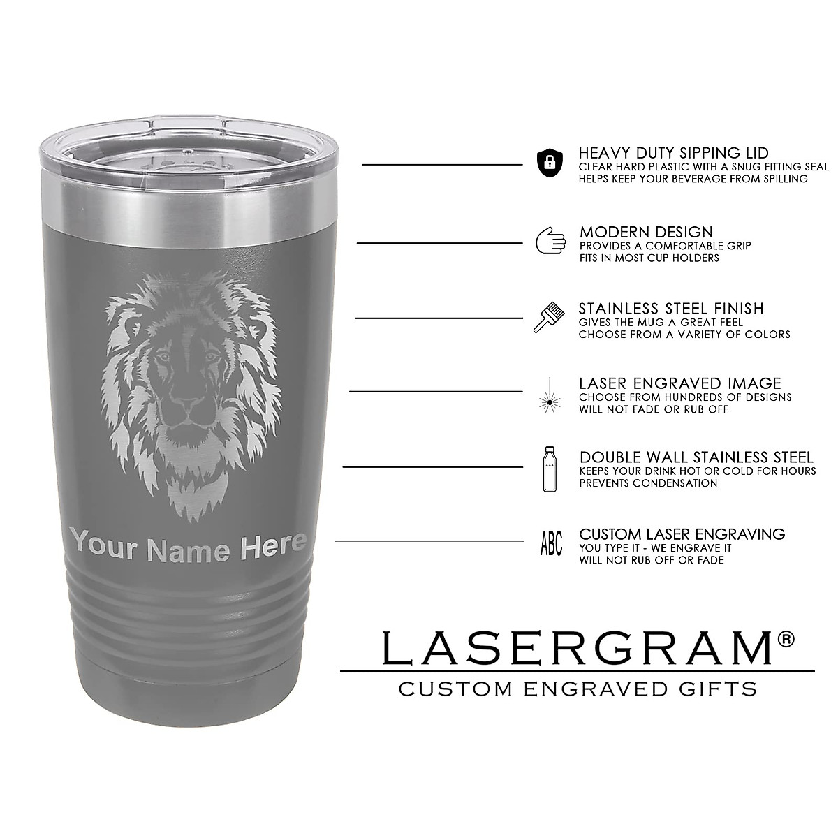 LaserGram 20oz Vacuum Insulated Tumbler Mug, Bulldog Dog, Personalized Engraving Included (Gray)