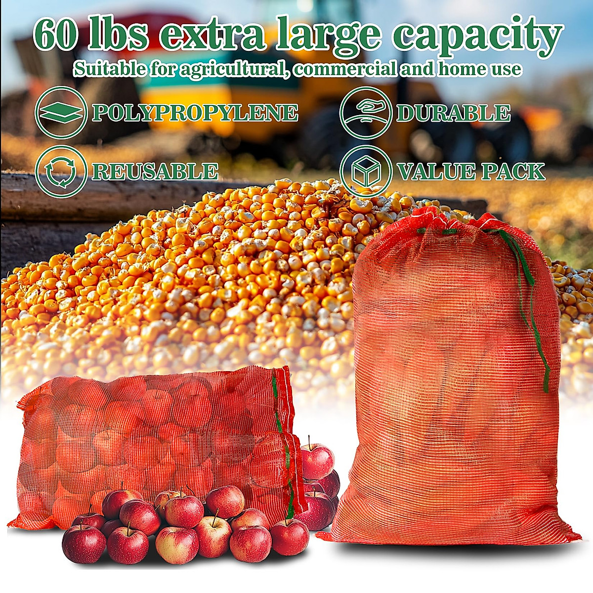 Sukh 7 Pcs Large Mesh Produce Bags - 60lbs Mesh Vegetable Bags Reusable Washable Mesh Storage Bag Breathable Produce Bags Onion Storage With Drawstring for Potato Onion Citrus Fruits 20"X32" Red