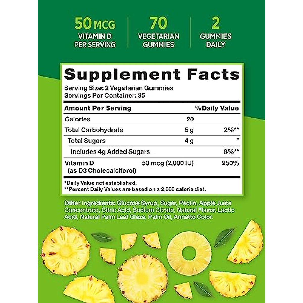 Vitamin D3 Gummies | 2000 IU | 70 Count | Pineapple Flavor | Vegetarian, Non-GMO and Gluten Free Supplement | by Nature's Truth