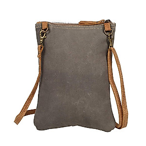 Myra Bag Freedom Forever Upcycled Canvas & Cowhide Leather Small Crossbody Bag S-1258 , Brown , One Size