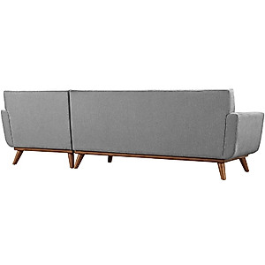 Modway Engage Right Facing Sectional Sofa in Mid-Century Modern Upholstered Fabric Expectation Gray