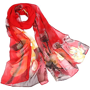 db11 Pack of 4 Chiffon Floral Scarf for Women Fashion Shawls Wraps Lightweight Large Neck Scarves (Color2)