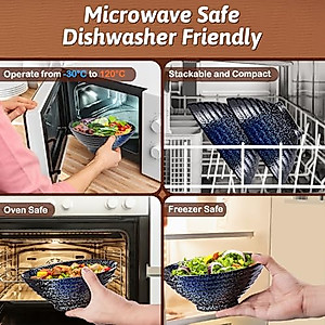 YTLEMON Ramen Bowls Set of Ceramic, 2 Sets of 34 Ounces Large Japanese Serving Bowls with Chopsticks and Spoons Forks, Dinnerware for New Apartments Suitable as Housewarming Gifts (A: Blue)