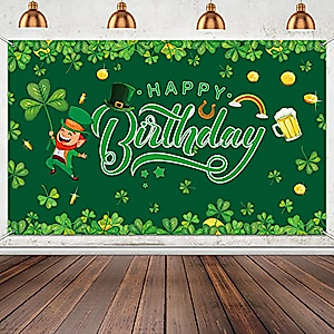Happy Birthday St. Patrick's Day Backdrop Banner Saint Patricks Birthday Party Decorations Green Shamrock Sign Irish Luck Day Photo Booth Banner Birthday Backdrops Decor Supplies