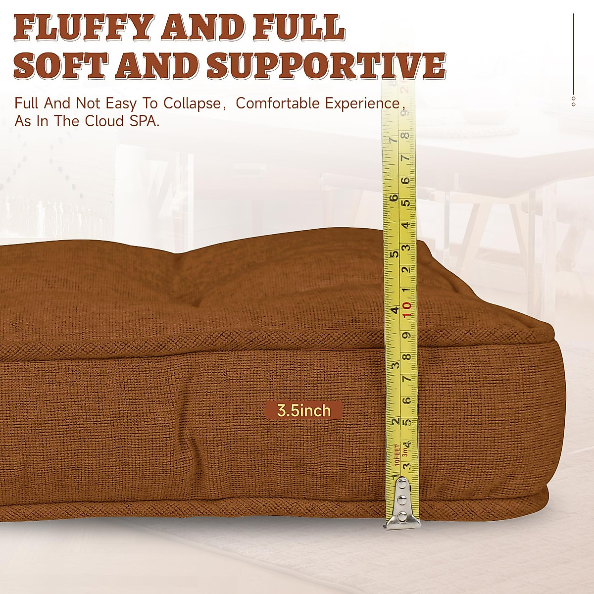 Focuprodu Chair Cushions. 18x18 Inch Thick Soft Chenille Fabric for Patio Chair Cushion. Double-sided Use with Ties for Office/Dining Room/Window (Brown)