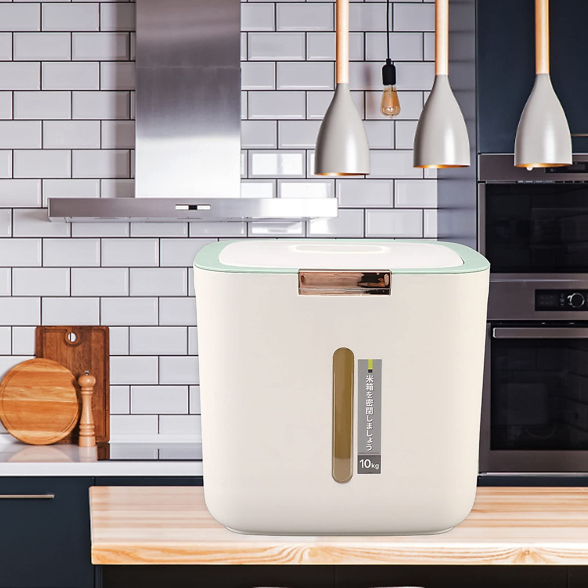 Rice Storage Container, 22.lb Food Storage Container with Lid and Measuring Cup, Moistureproof Cereal Grain Storage Box for Beans Grain Flour and Pet Food (Light Green)