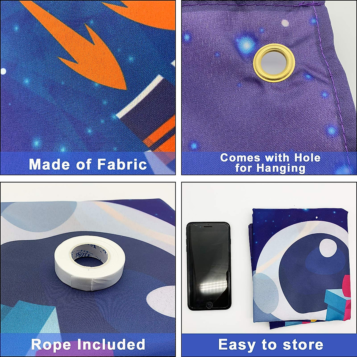 Space Happy Birthday Backdrop, 6x3.6ft Astronaut Rocket Birthday Banner, Space Party Decorations for Children's Birthday Galaxy Planet Party