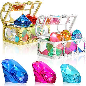 Skylety 24 Pcs Pool Toys for Kids Large Colorful Diving Gems Diamond with 2 Treasure Pirate Chest Mermaid Pool Toys for 8-12 Age Underwater Gemstone Swimming Training Gift Water Games(Classic Style)