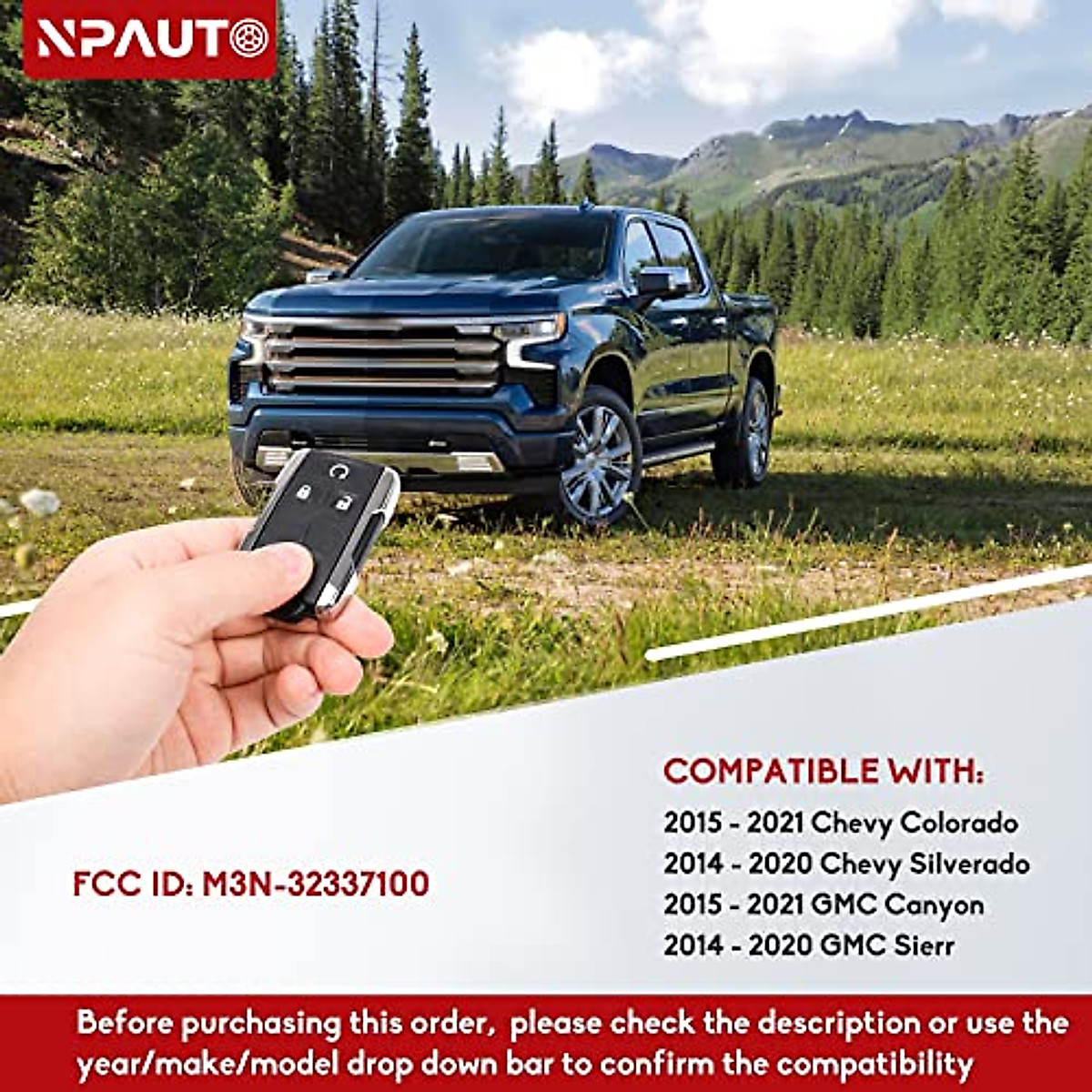 NPAUTO Key Fob Replacement for Chevy Silverado GMC Sierra 1500 2500 HD 3500 HD 2014 2015 2016 2017 2018 2019 2020 Chevy Colorado GMC Canyon 2015-2021 Keyless Entry Remote Control Start Key Fobs
