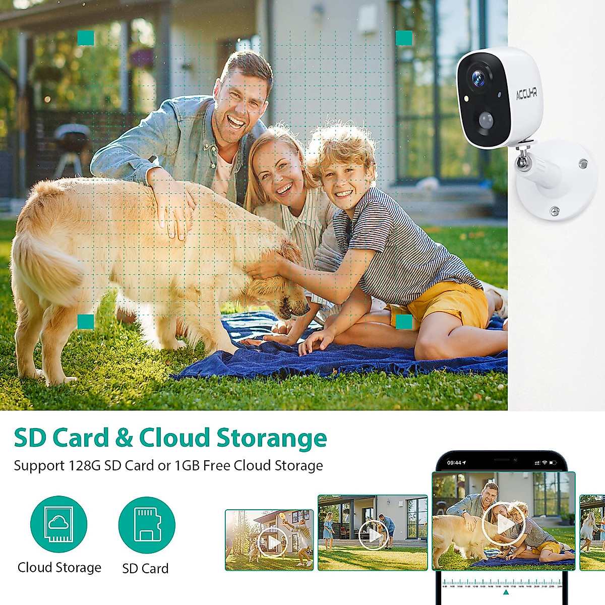 ACCUHR Outdoor Wireless Security Camera System,1080P WiFi Home Surveillance Camera 2-Way Audio, Full Color Night Vision, PIR Motion Detection, Siren Alarm