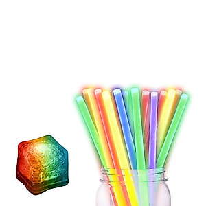Holiday Bundle | Assorted Color LED Ice Cubes (12 Pack) & 9 Inch Assorted Color Plastic Glow Straws (25 Pack)