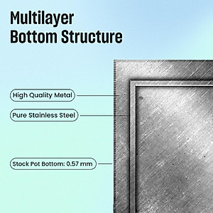 MARBELLA 16 Quart Stainless Steel Stockpot with Lid Food Grade Heavy Duty Multipurpose Stock Pot for Stew, Simmering, Soup Pot, Gas and Dishwasher Safe Rust Free Cookware Silver