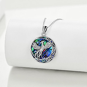 ONEFINITY Celtic Phoenix Jewelry Gifts Sterling Silver Moon Phoenix Necklace Abalone Shell Nirvana of Phoenix Pendant for Women