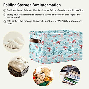 xigua Cartoon Octopus Fish Crabs Shellfish Square Storage Basket,Collapsible Sturdy Fabric Storage Basket Cube W/Handles for Clothes Toy Closet(1 pcs)