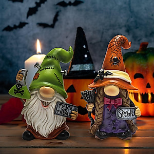 Geemuslly Halloween Gnomes Decorations Figurines Indoor Tiered Tray Table Top Centerpiece Mantle Office Desk Shelf Resin Witch Elf Decor Small Statues Home Ornaments Gift