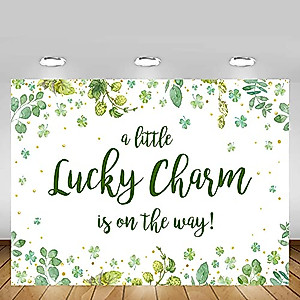 MEHOFOND 7x5ft A Little Lucky Charm Baby Shower Backdrop St. Patrick’s Day Party Decor Boy Girl Baby Shower Banner Green Shamrock Background Supplies Photo Booth Props