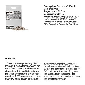 pidan Tofu Cat Litter with Recycled Coffee Grounds,Clumping,Flushable,Ultra Absorbent and Fast Drying, 100% Natural Ingredients Litter,Really Dust-Free,Less Scattering (5.3lb×1bag)