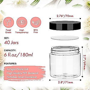 Plastic Containers with Lids 6oz 40Pack, Jaisie.W Empty 6 oz Small Containers with Lids&Labels- Refillable Plastic Jars with Lids -Sugars Scrub Jars/Slime Containers (6 fl.oz, 40Pack)