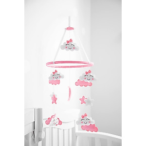 Piccolin Baby Crib Mobile, Hanging Toys, Nursery Decor for Girls White and Pink Room Decorations, Clouds, Moons and Stars Safe, Non-Toxic, Crib Mobile for Newborn, Baby Shower Present