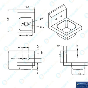 Commercial Wall Mount Wash Basin Hand Sink 16"x12"