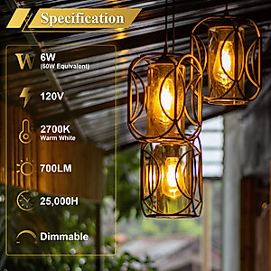 DiCUNO ST64 Edison LED Bulb 60W Equivalent, 6W, Warm White 2700K, Dimmable Vintage LED Light Bulbs, 700LM E26 Medium Base with Clear Glass for Dining Room, Kitchen Lighting,Pack of 6