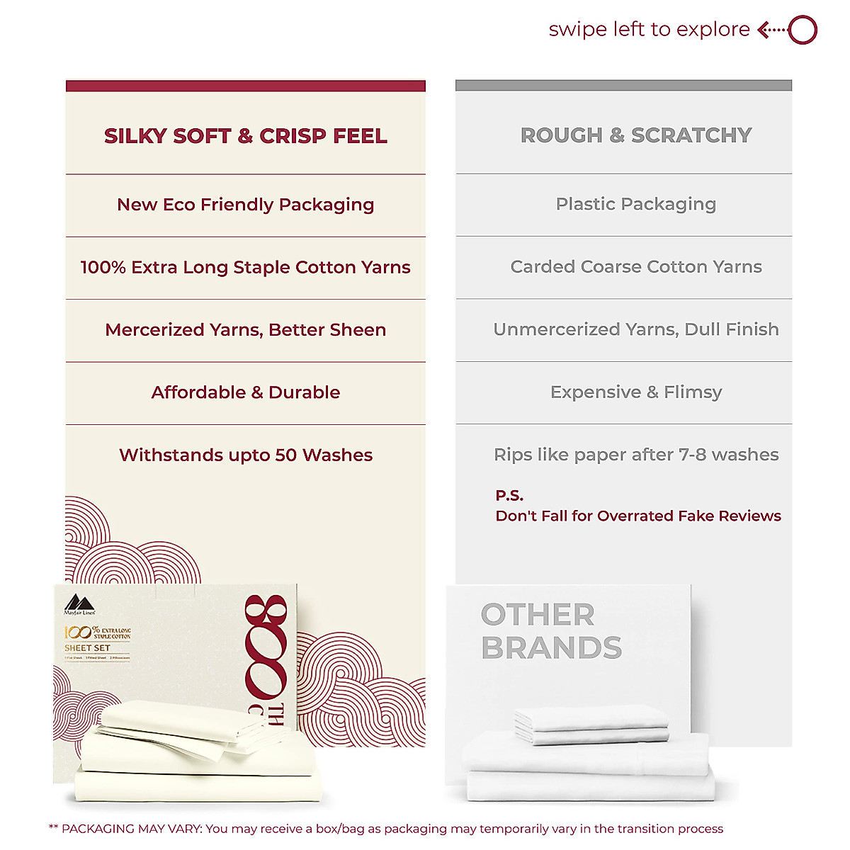 Mayfair Linen 100% Egyptian Cotton Sheets Queen Size - 800 High Thread Count Sheets Queen, 4 PC Luxury Hotel Sheets for Queen Size Bed, 16" Deep Pocket Sateen Weave Soft Cooling Bedding Sets - Ivory