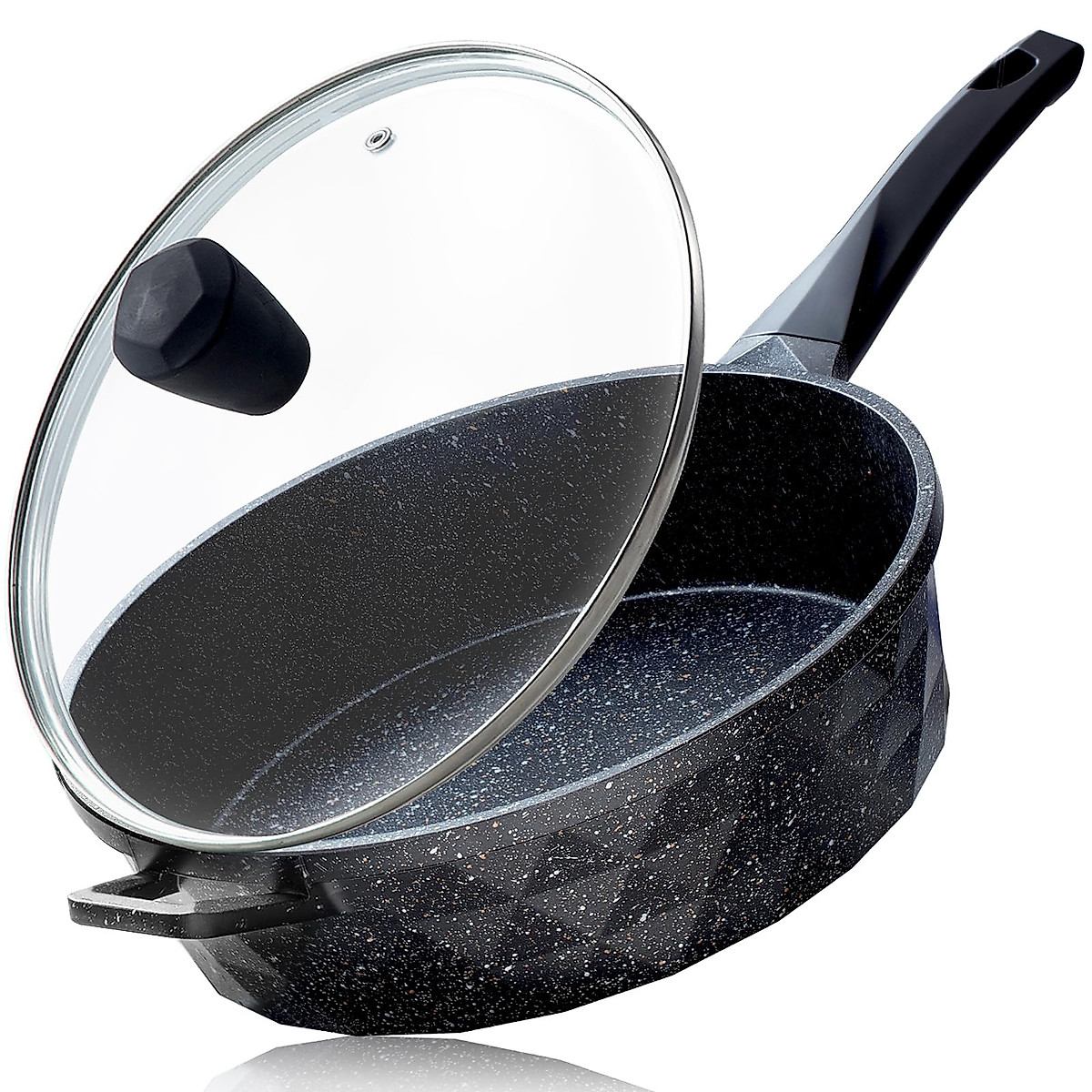 Toutrop Nonstick Deep Saute Pan with Lid 5 Quarts, 12 Inch Large Frying Pan, Granite Stone Non Stick Cooking Pan, Compatible with All Stovetops, PFOA Free