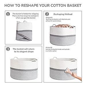 CHICVITA XXL Extra Large Cotton Rope Woven Basket, Throw Blanket Storage Basket with Handles, Decorative Clothes Hamper - 22" x 22" x 14"