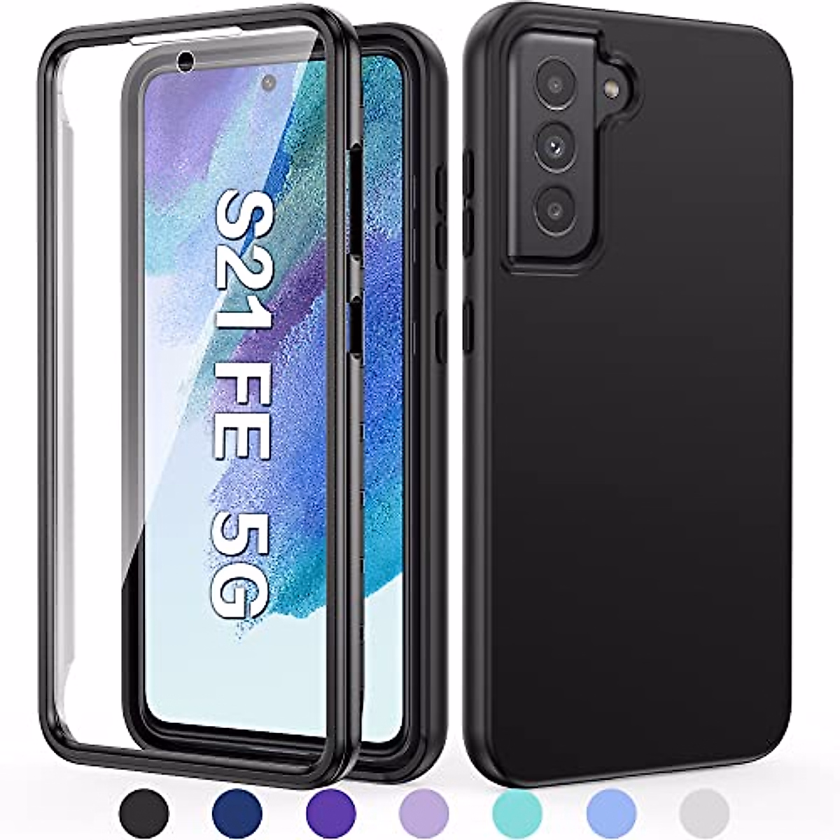 PUJUE for Samsung Galaxy S21 FE 5G Case: Silicone Slim Shockproof Protective Matte Phone Case - Rugged 360 Dual Layer Full Protection Durable Tough Drop Proof Bumper Cover [NOT S21 S21+] (Black)