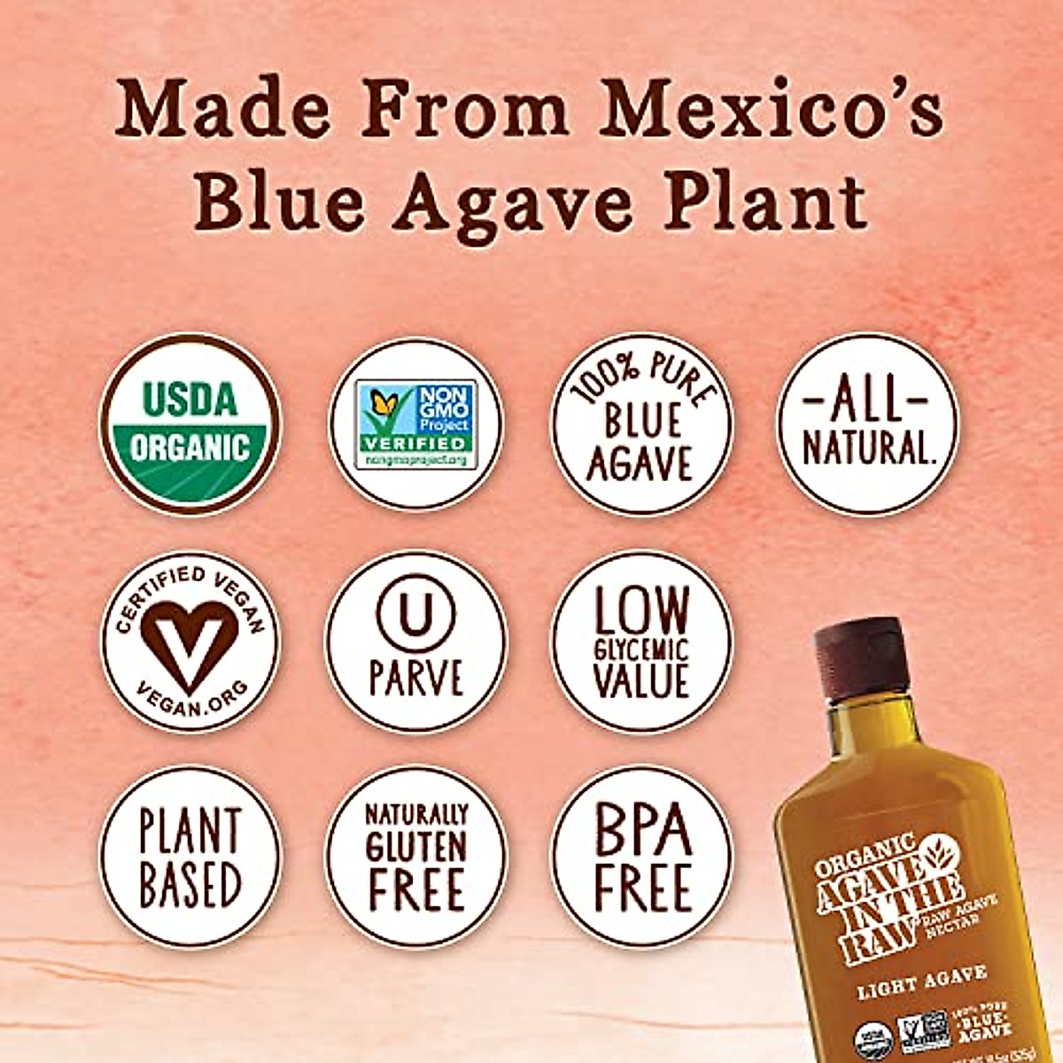 Agave In The Raw Light Organic Agave Nectar Sweetener | Blue Raw Agave Syrup | No Added Flavors or erythritol | Sugar Alternative for Coffee, Baking, Cooking, Hot & Cold Drinks | Natural, Low Carb, Low Glycemic, Vegan, Gluten-Free | 18.5oz Bottle (Pack of