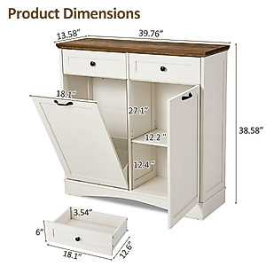 AHB 13 Gallons Tilt Out Trash Cabinet Kitchen Wood Trash Can Cabinet with Hideaway Drawers Freestanding Hidden Garbage Recycling Cabinet Pet Proof Trash Can for Kitchen Living Room, Antique White