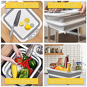 Acelane Collapsible Cutting Board, Foldable Chopping Board with Colander, Multifunctional Vegetable Washing Basket Silicone Dish Tub Storage Basin, for Home Sink Camping Hiking BBQ Picnic RV Travel