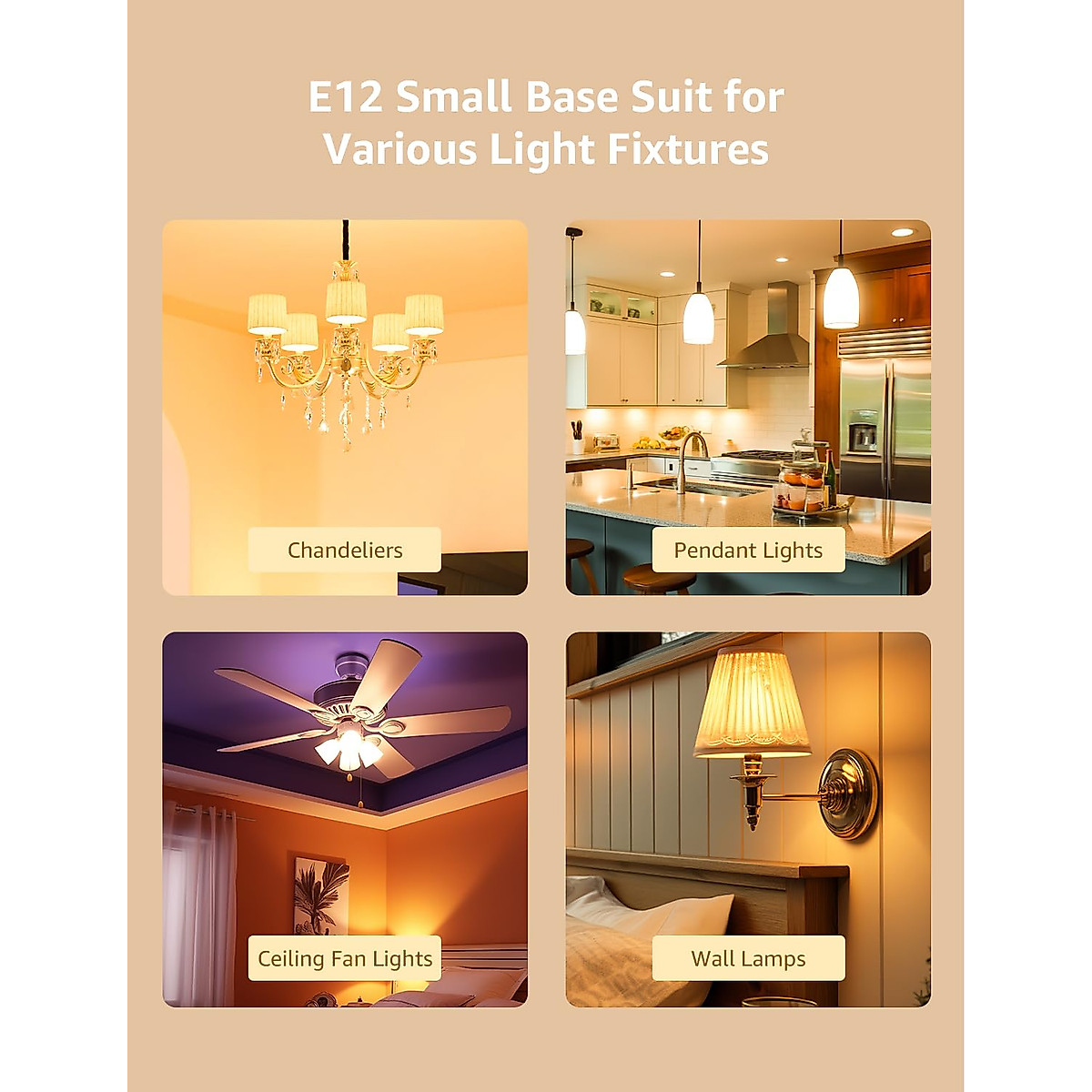 Lepro E12 LED Bulbs B11 C35 Chandelier Light Bulb Filament LED Candle Bulbs, Dimmable 5.5 watt 60W Equivalent, 500 Lumen 2700K Warm White, Ceiling Fan Bulb Candelabra Bulbs, Pack of 6